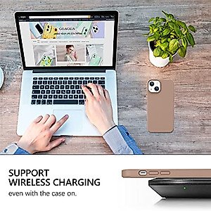 GUAGUA Compatible with iPhone 13 Case 6.1 Inch Liquid Silicone Soft Gel Rubber Slim Thin Microfiber Lining Cushion Texture Cover Shockproof Protective Phone Case for iPhone 13 Khaki