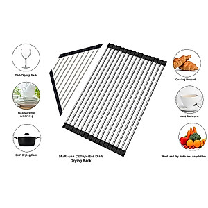 Corner Sink Drying Rack Roll up Dish Drying Dry Rack with Utensil Holder Over The Sink Multipurpose Foldable 304 Stainless Steel Drainer for Kitchen Sink Counter Triangle Drain Combination Packages