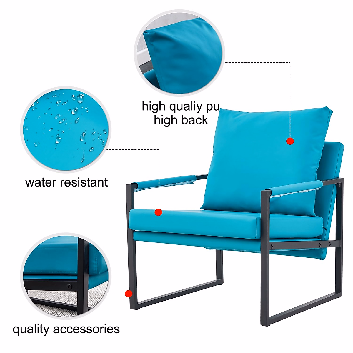LKTART Accent Chair with Durable Square Metal Frame Cushion Single Sofa Chair Mid Century Modern Reading Comfy Lounge Chair Upholstered Armchair for Living Room Bedroom Office Blue