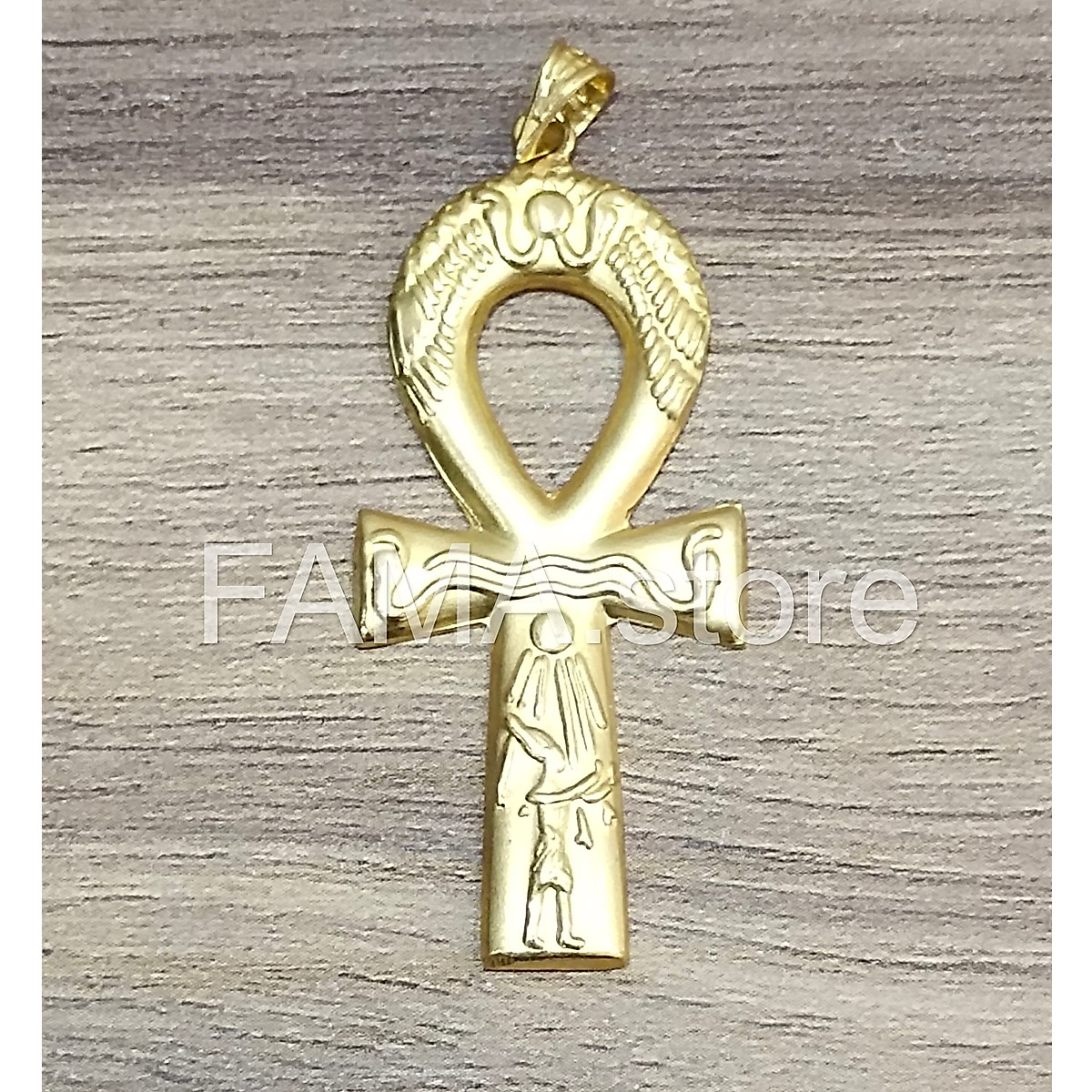 FAMA.store Egyptian Jewelry Ankh Cross Key of Life 18K Solid Yellow Gold necklas Pendant #6 (Large)