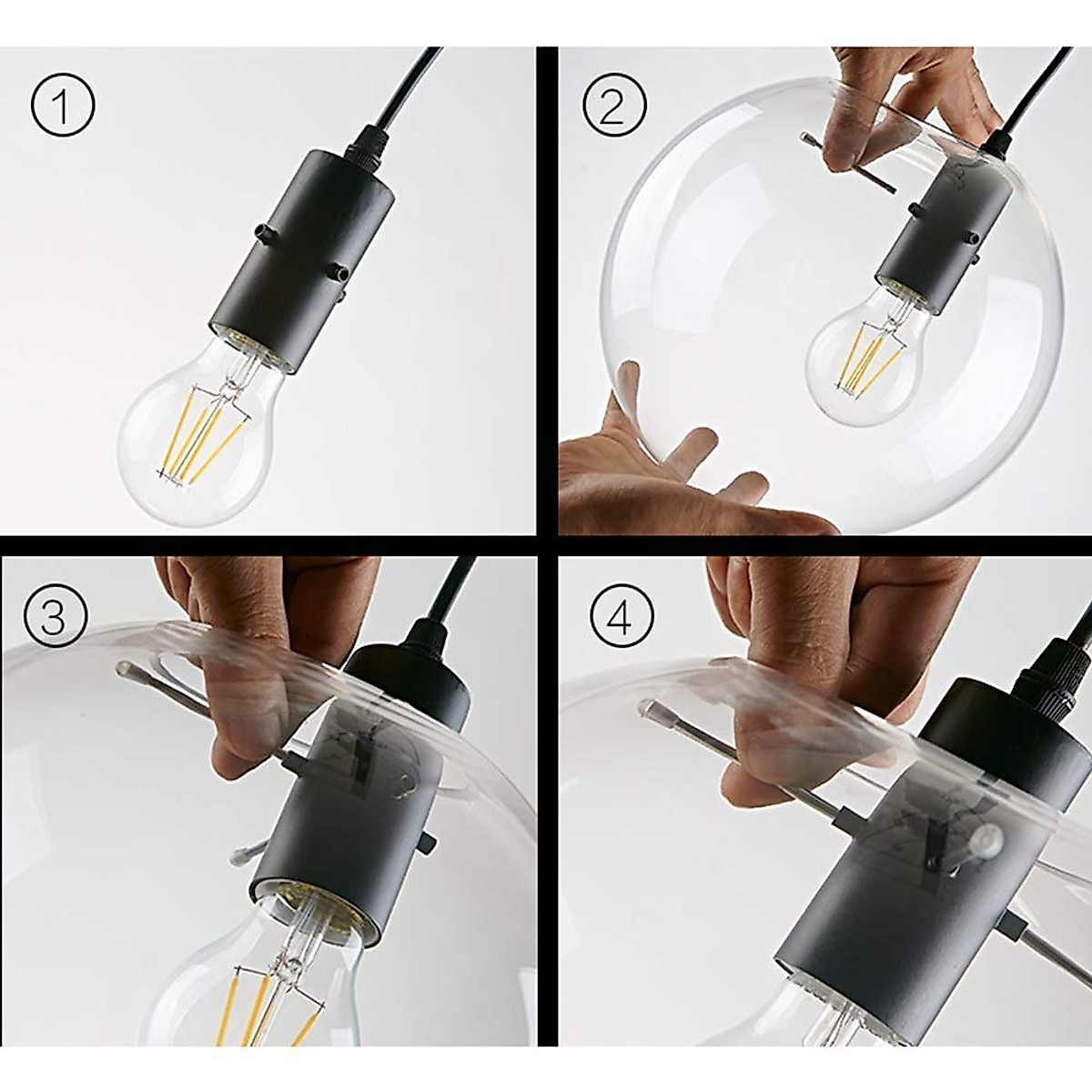 H XD GLOBAL E27 Industrial Clear Glass Globe Shade Pendant Lighting Modern Kitchen LOFT Hanging Light-1 Light (30cm)