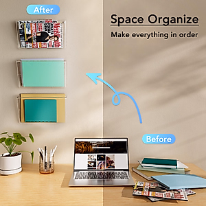 MaxGear Acrylic Wall File Organizer 4 Pockets, Clear Wall Mounted File Holder, Plastic Hanging Paper Organizer, Wall Bins for office, School and home, 13x4x7 inches