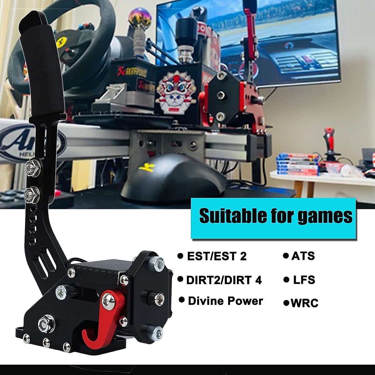 Obokidly Upgrade 2-IN-1 USB Handbrake Support G27/G29/G920 Compatible With PS4/PS5 + PC For Simracing Game Sim Rig With Clamp (Support G29 With Clamp, Black)