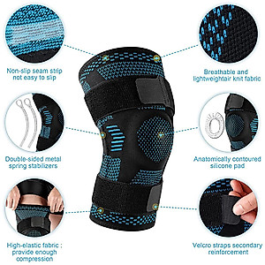 POKEAT 2Pcs Knee Brace Support Compression Sleeve with Side Stabilizers and Patella Gel for Knee Pain Meniscus Tear Injury Recovery,Dark Grey,L