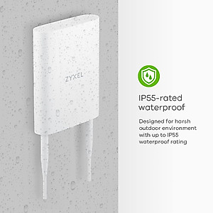 ZyXEL WiFi 6 AX1800 Wireless Gigabit Outdoor Access Point | IP55 Rated | Mesh, Seamless Roaming & MU-MIMO | WPA3-PSK Security | Cloud, App or Direct Management | PoE+ Injector Included | NWA55AXE