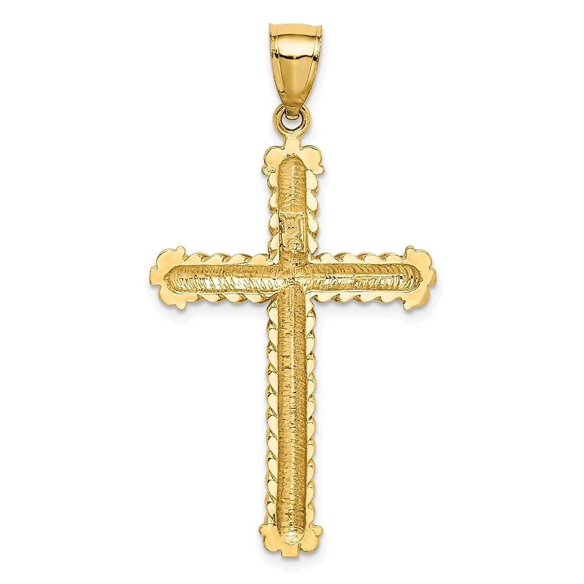 Diamond2Deal 14k Yellow Gold Diamond Cut Cross Pendant Fine Jewelry for Women (L- 43.5 mm, W- 23.25 mm)
