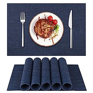 LIFEWEAR Placemat Set of 6,Woven Placemats,Outdoor/Indoor Place Mats,Vinyl/Plastic Placemats, Washable Placemats,Table Placemats Set of 6（Dark Blue）