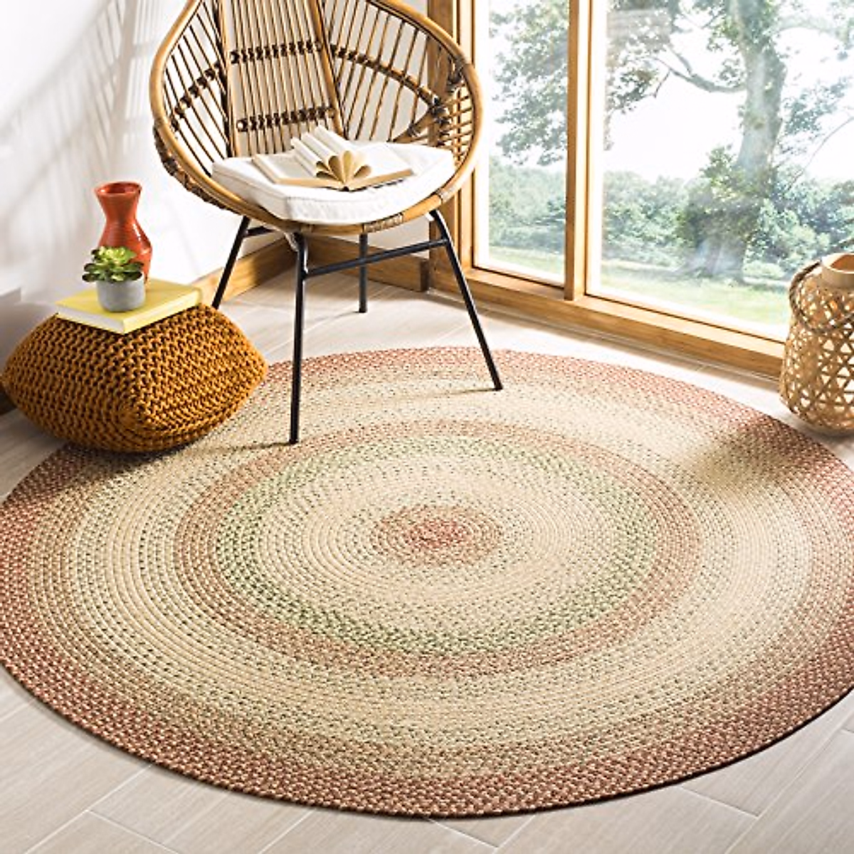 SAFAVIEH Braided Collection 5' Round Rust / Multi BRD303A Handmade Country Cottage Reversible Area Rug