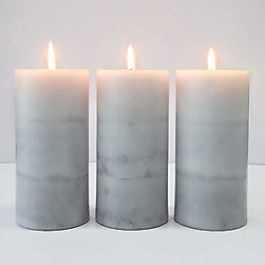 CRYSTAL CLUB White Pillar Candles, Aromatherapy Scented Candles, Set of 3 Tall 3x6 Inch Rustic Grey Candles, Clean Burning and Dripless Candle Lights, Creamy Coconut Scented for Home Décor
