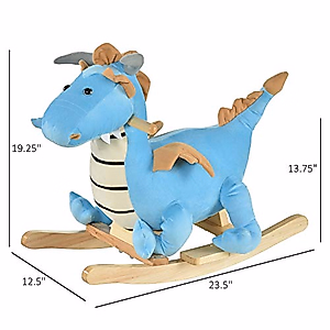 Qaba Kids Plush Ride-On Rocking Horse Toy Dinosaur Ride Rocking Chair with Realistic Sounds for18-36 Months, Blue