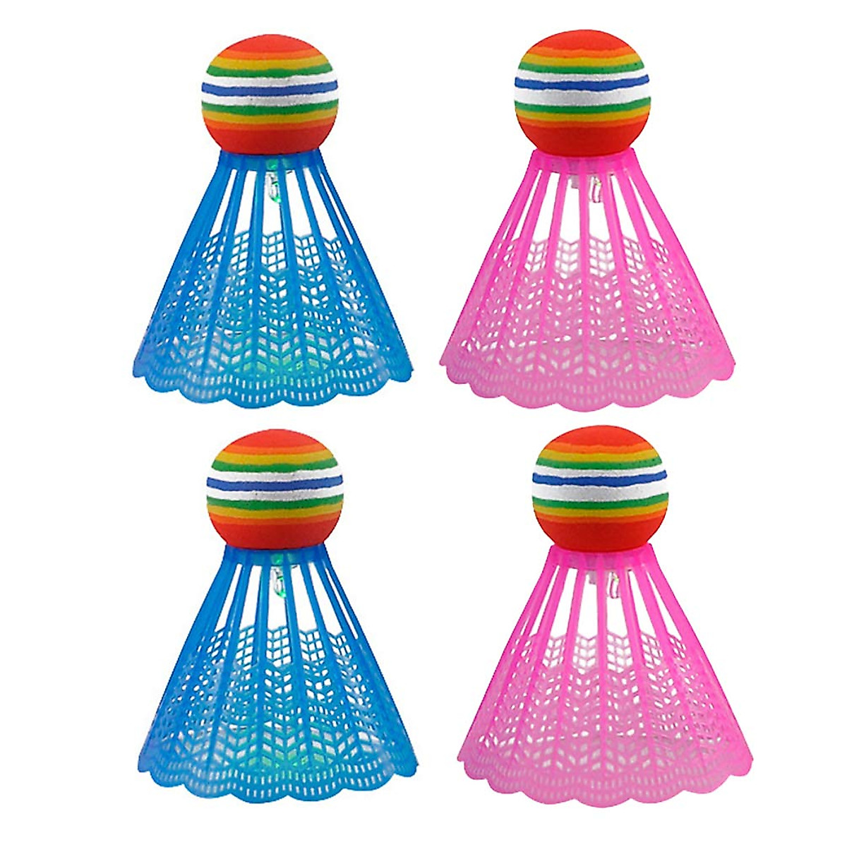 VOSAREA 4pcs LED Lighting Nylon Badminton Shuttlecocks Practical Sports Supplies Exercise Accessories for Indoor Outdoor Playing (2PCS Blue, 2PCS Pink)
