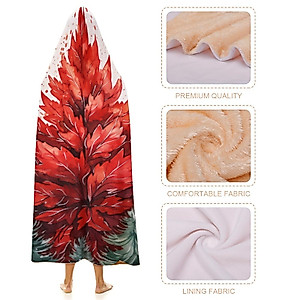 Women Men Hooded Blanket Red Watercolor Christmas TreeFleece Wearable Soft BlanketWinter Holiday Hooded Blankets for Kids Men Women for Home Couch Bed And Sofa 60"x80" Spring Summer Blanket Hoodie