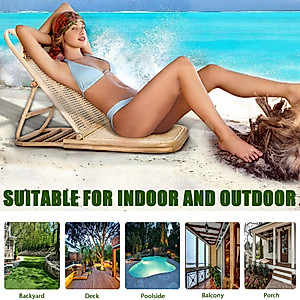 Folding Portable Beach Chair, 4-Gear Adjustable Chaise Lounge, Rattan Beach Chair, Floor Wood Chair,Pool Lounger Recliner, Portable Wicker Beach for Pool Home Yoga Meditate Office Relaxation