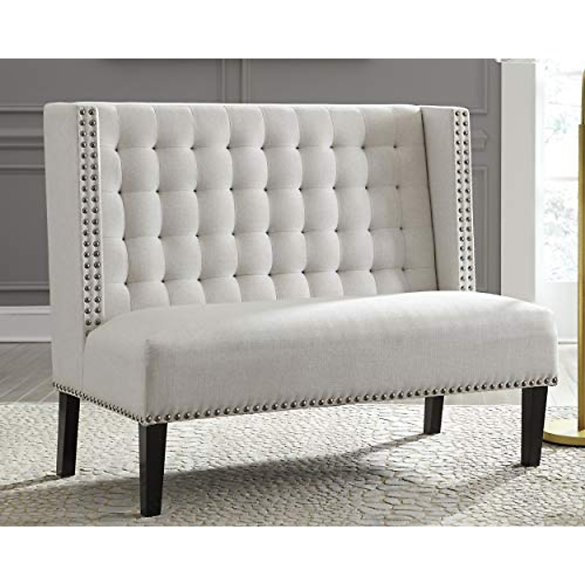 Signature Design by Ashley Beauland Modern Chic Upholstered Tufted Accent Settee Bench, Cream