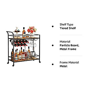 Lifewit Bar Cart, Home Bar Serving Cart, 2 Tier Drink Cart with 9 Wine Bottle Racks, Liquor Beverage Cart for Kitchen Dining Living Room Outdoor, 31.5" x 13" x 34.6", Black