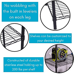 Internet's Best 5-Tier Wire Shelving - Flat Black - Heavy Duty Shelf - Wide Adjustable Rack Unit - Kitchen Storage