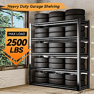 5 Tier Garage Shelving Units 72" H Storage Adjustable Shelves 2500LBS Heavy Duty Metal Shelves Utility Industrial Shelving Rack for Garage Warehouse Pantry Basement,Black (15.7" D×35.4" W×72" H)