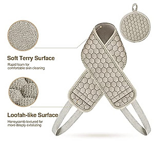 Suntee Exfoliating Back Scrubber & Exfoliating Sponge Pad Set for Shower, Bath Shower Scrubber for Men and Women, Luffa Scrubber to Deep Clean Relax Your Body (36.5 inch & 3.5 inch)
