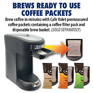 Café Valet Single Serve Coffee Maker, Brews 10 Ounces of Coffee or Hot Water, Compatible Coffee Packs