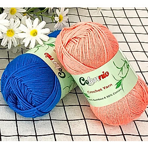 8 Skeins Crochet Knitting Yarn 70% Rayon derived from Bamboo, 30% Cotton Superfine Fingering Weight Sunny Cat Cotonnio Imported (Aegean Blue)