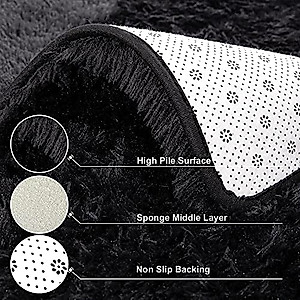 Foxmas Large Area Rugs for Living Room Bedroom 5x8 Feet, Fluffy Kids Room Plush Shaggy Nursery Rug Furry Throw Carpets for Boys Girls, College Dorm Fuzzy Rugs Home Decorate Rug, Black