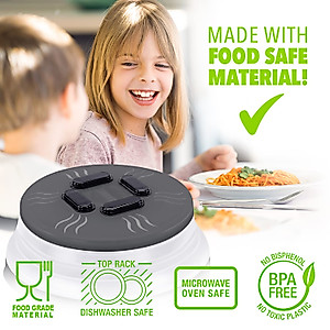 Hover Cover Magnetic Splatter Cover, 10-Inch Clear BPA-Free Food Lid, Vented Plate Guard with Steam Vents, Anti-Splash Microwave Lid, Dishwasher Safe, Space-Saving Magnetic Storage - Charcoal