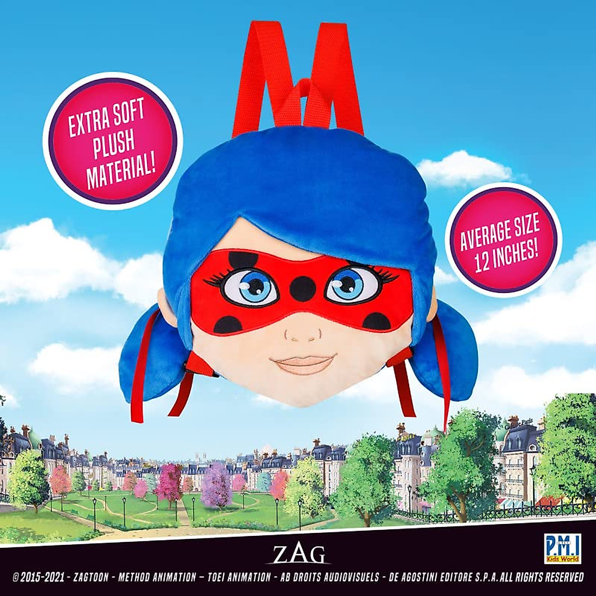 P.M.I. Miraculous Ladybug Plush School Backpack | One of Two 12-Inch-Tall Collectibles | Miraculous Ladybug Toys and Playable Plush Backpacks | Miraculous Ladybug