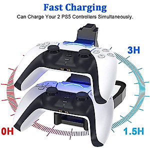 PS5 Controller Charger with LED Indicator, Fast Charging Dualsense Charging Station Dock for Dual Playstation 5 Controllers