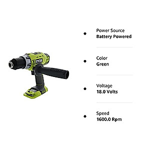 Ryobi P214 One+ 18 Volt Lithium Ion 1/2 Inch 600 Pound Torque Hammer Drill/Driver (Tool Only) with Handle (Non-Retail Packaging)