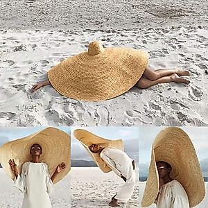 Fashion Oversized Straw Hat - Large Brim Sun Hat Beach Cap Big Foldable Floppy Sunshade Hats for Women Girls Travel (B Color 90cm)