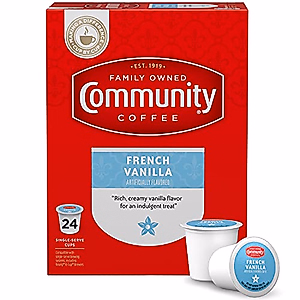 Community Coffee Medium Roast Single Serve Box, French Vanilla Flavored, 24 Count