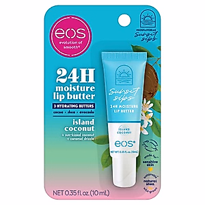 eos Sunset Sips Lip Butter Tube- Island Coconut, 24-Hour Moisture, Overnight Lip Mask, Lip Care Products, 0.35 fl oz