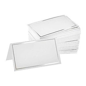 Alpine Industries Tent Place Cards 2” x 3.5”, Place Cards for Weddings, Events, & Special Occasions High-Grade Elegant Design - (White - Silver Border)
