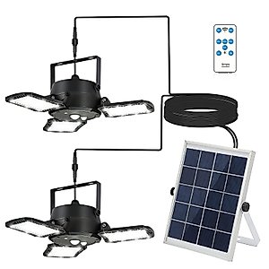 Solar Pendant Lights Outdoor Indoor with Remote, 800LM 192LED Dual Head Solar Shed Light Motion Sensor 120°Adjustable, 4 Lighting Modes for Garage Patio Barn Gazebo IP65 Waterproof