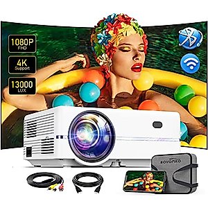 Projector, ROVOMKO Projector with WiFi and Bluetooth 4K Support, 13000 Lumens,2.4G&5G Two-Channel WiFi, Max Display 350", Home Projector Compatible w/iOS/Android/Win/PS5,Carry Bag Included
