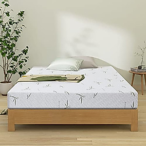 Vyfipt 8 Inch Medium Firm Green Tea Memory Foam Mattress, Cooling Gel Foam, Pressure Relieving, CertiPUR-US Certified, Bed-in-a-Box, White, Queen