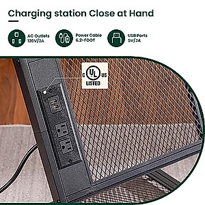 Yifeel End Table Set of 2 with Charging Station, Side Table with Storage Shelf, Bedside Table, Nightstand for Small Spaces, Living Room, Bedroom, Rustic Brown and Black JET002CSR2