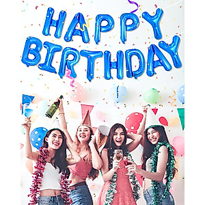 Gojmzo Personalized Name Happy Birthday Banner Decorations Blue Happy Birthday Sign Balloon Letter Balloons 2 Sets A-Z 16'' Mylar Foil Birthday Party Decorations for Kids, Women, Men, Blue