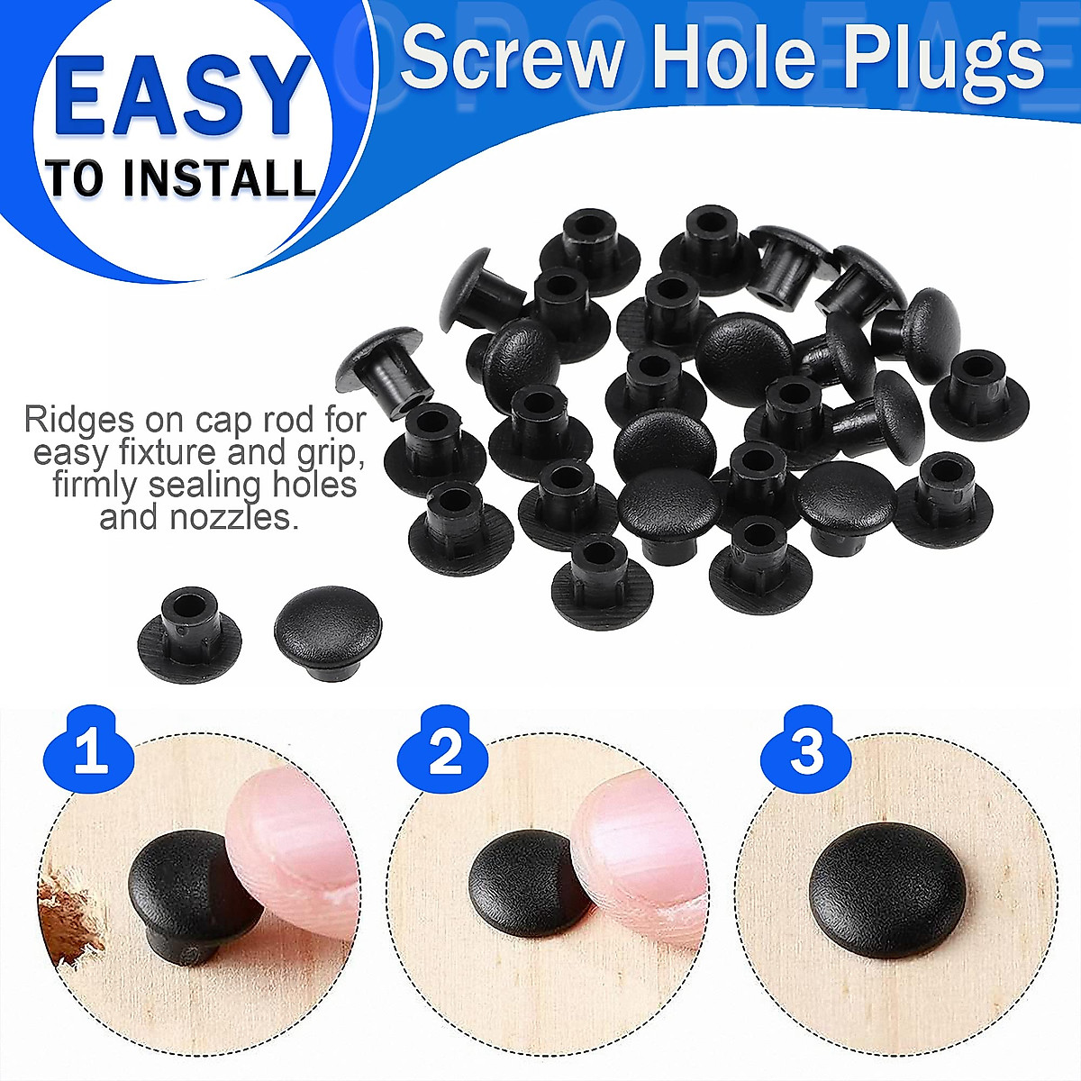 BOPOREAE 500Pcs 3/16 Inch Plastic Hole Plugs,5 mm Black Screw Cap Round Button Plugs, Cabinet Closet Cupboard Shelves Furniture Peg Pin Nail Drilling Hole Covers