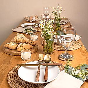 KAZI Essentials Boho Round Woven Placemats – Set of 6, Natural Wicker Cattail Placemats, Braided Heat Resistant Non-Slip Weave, Eco-Friendly Handmade by African Artisans (13" Round, Natural Cattail)