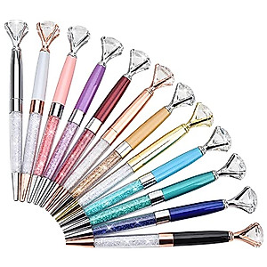 Diamond Metal Ballpoint Pen, 12 Pack Colors Big Metal Pens with Diamond Top for School Office Supplies Beautiful Metal Ballpoint Pen for Women Co-Workers Kids