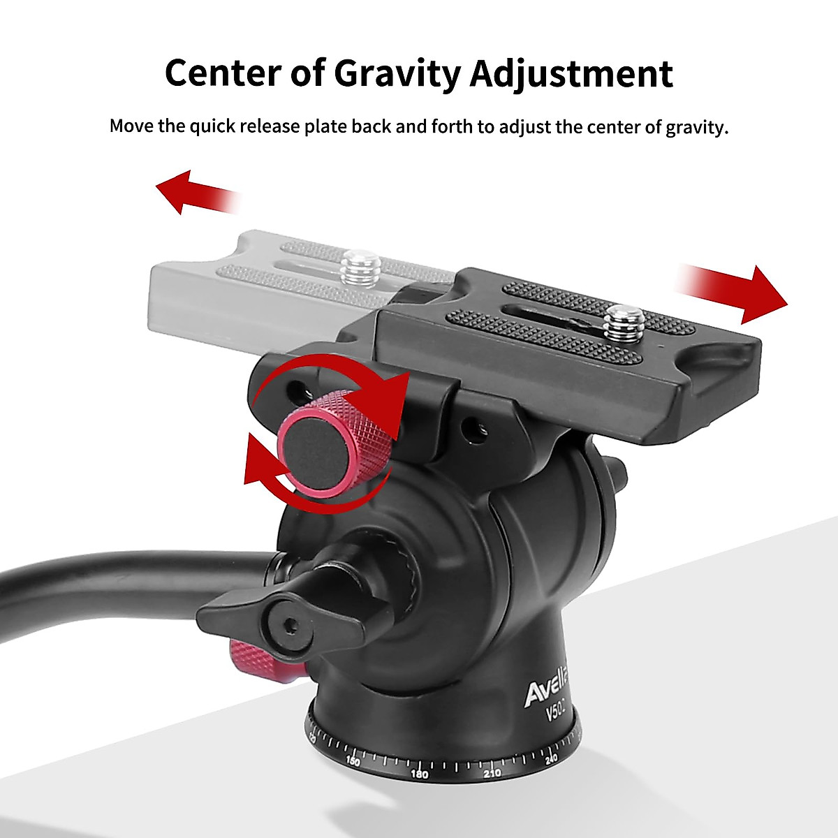 Avella Tripod Fluid Head Pan Tilt Head with Arca Type Quick Release Plate and Handle, Metal Panorama Head with Scaled Base for Compact Video Camera DSLR Camera, Load up to 6.6lb, V502