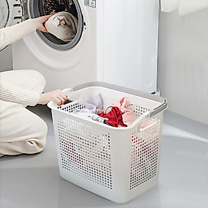 Ggbin 4 Packs Plastic Laundry Hamper with Handles, 35 L Laundry Baskets for Dirty Clothes, White