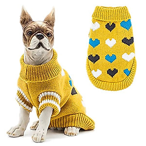 Cnarery Dog Sweater, Soft and Warm Dog Knitted Sweater with Leash Hole, Dog Winter Coat, Cold Weather Clothes for Small Medium Dogs Cat (Small, Yellow)