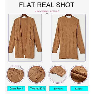 Dokotoo Long Cardigans for Ladies Open Front Lightweight Side Split Fall Knit Cute Womens Sweaters Fall 2023 with Pockets Trendy Clothing,Khaki Large