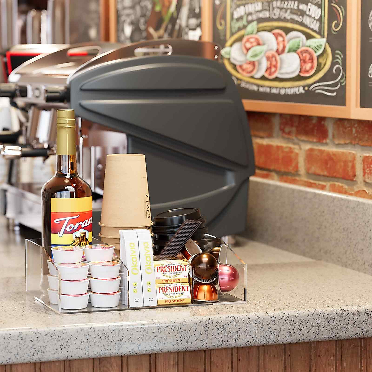Neatsure Coffee Bar Station Organizer, Acrylic Countertop Holder for Pods, Condiments, Stirrers, Snacks, Tea, Bar Accessories, Gift for Lovers, Clear