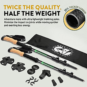 Hiker Hunger Carbon Fiber Trekking Poles | Collapsible Walking Sticks for Travel | Walking Poles for Women | Hiking Poles for Men | Hiking Sticks | Walking Stick - 3k Black & Green Cork
