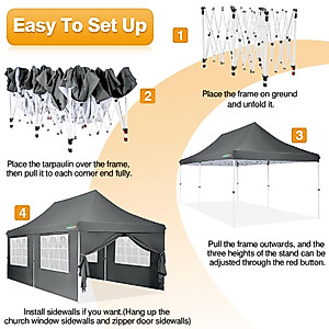 COBIZI 10x20 Pop up Canopy with 6 Removable Sidewalls, Outdoor Canopy Tents for Partie Wedding, Instant Sun Protection Shelter with Upgrade Raised Roof and Carry Bag, with Extra 4 Sandbags