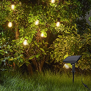 Solar String Lights Outdoor Waterproof LED Shatterproof 48FT Heavy Duty with 17 Plastic Hanging S14 Edison Bulbs Balcony Fence Patio Light