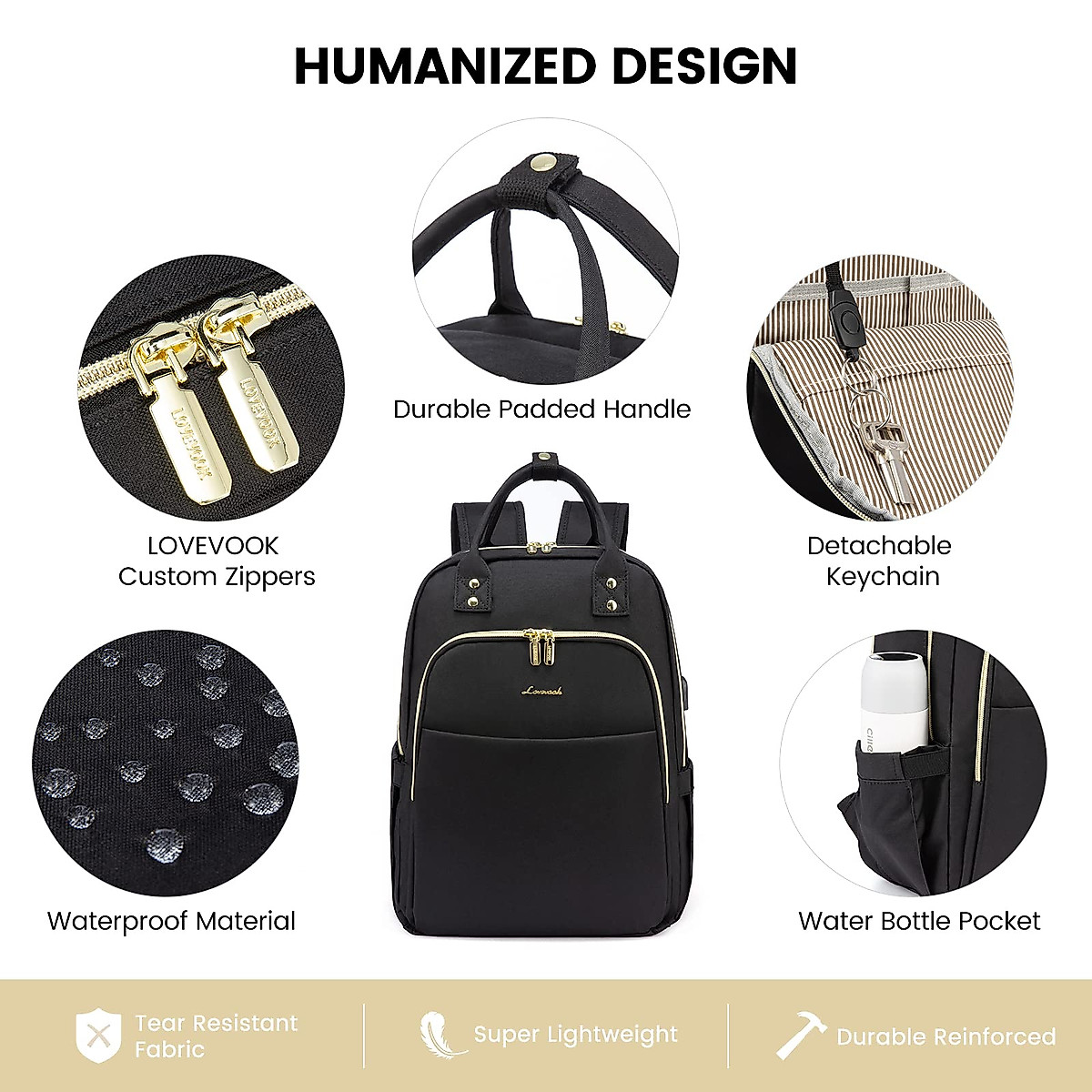 LOVEVOOK Laptop Backpack Purse for Women, 15.6 Inch Waterproof Work Laptop Bag, Large Teacher Nurse Bag with USB Port,Business Travel Computer Backpack College School Bookbag, Bllack